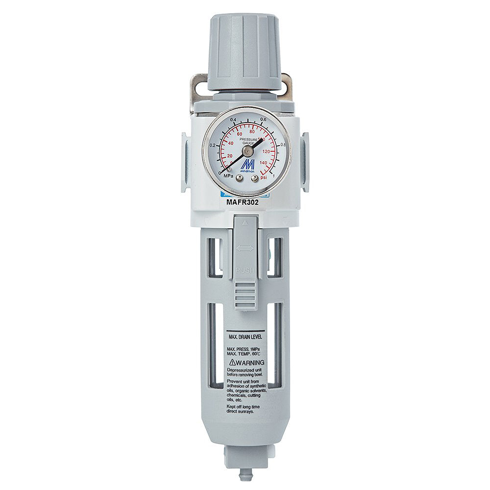 M Mindman Compressed Air Filter Regulator, 3/8" NPT, 5 Micron, Gauge ...